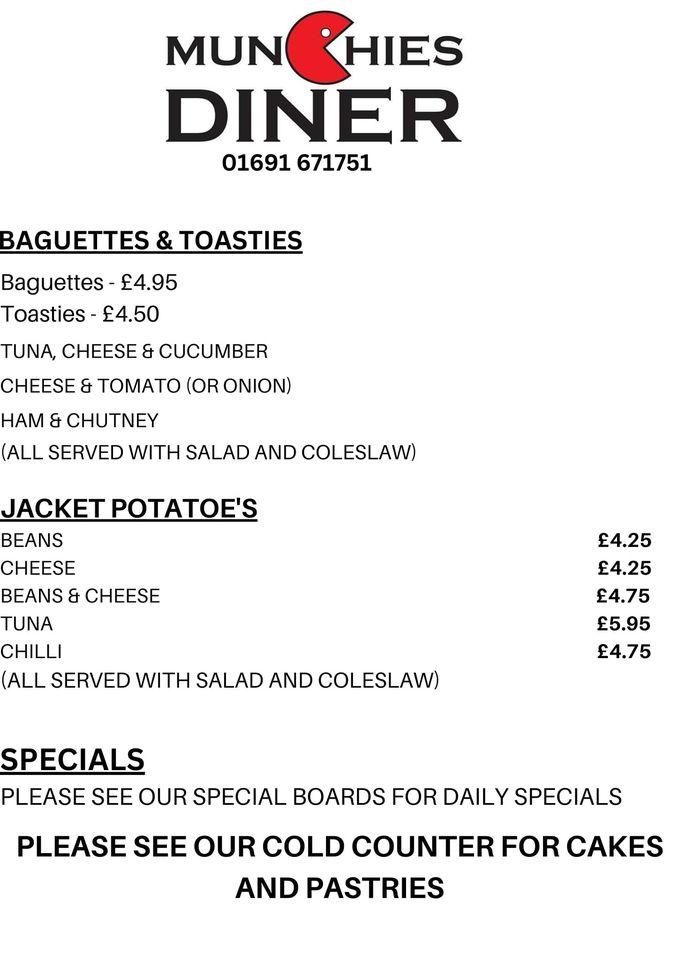 Menu at Munchies Diner cafe, Oswestry, Unit 3