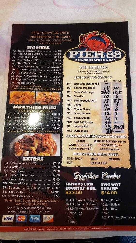 Menu at Pier 88 Boiling Seafood & Bar Independence, Independence