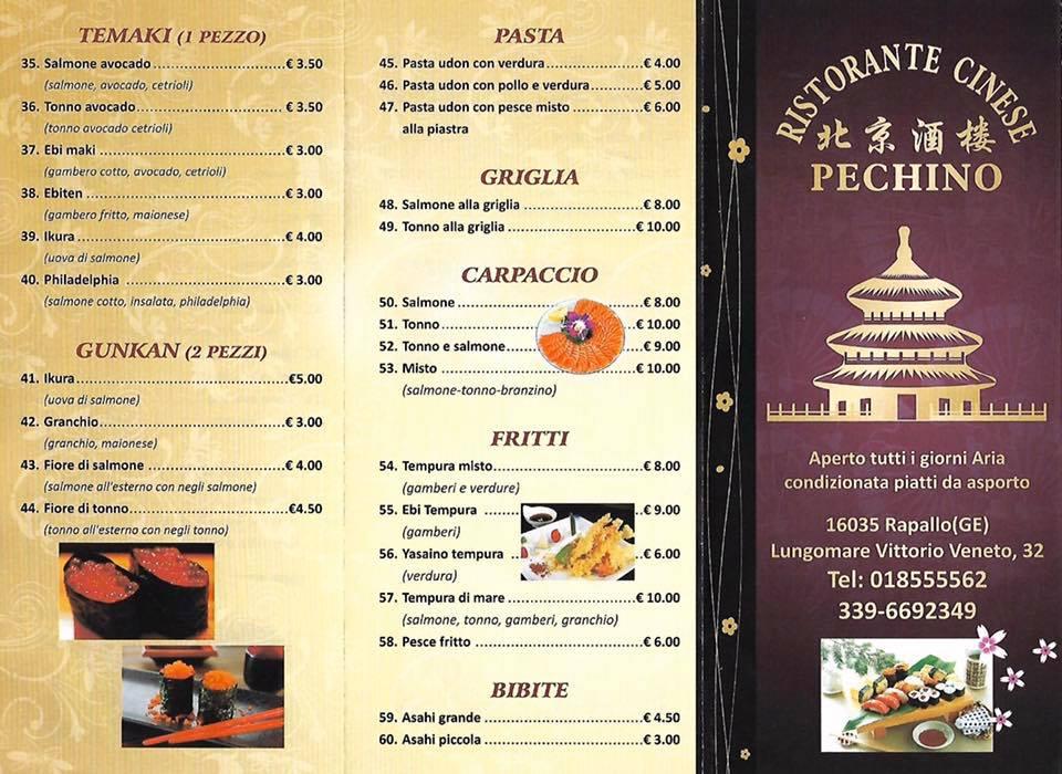 Speisekarte von Pechino restaurant, Rapallo