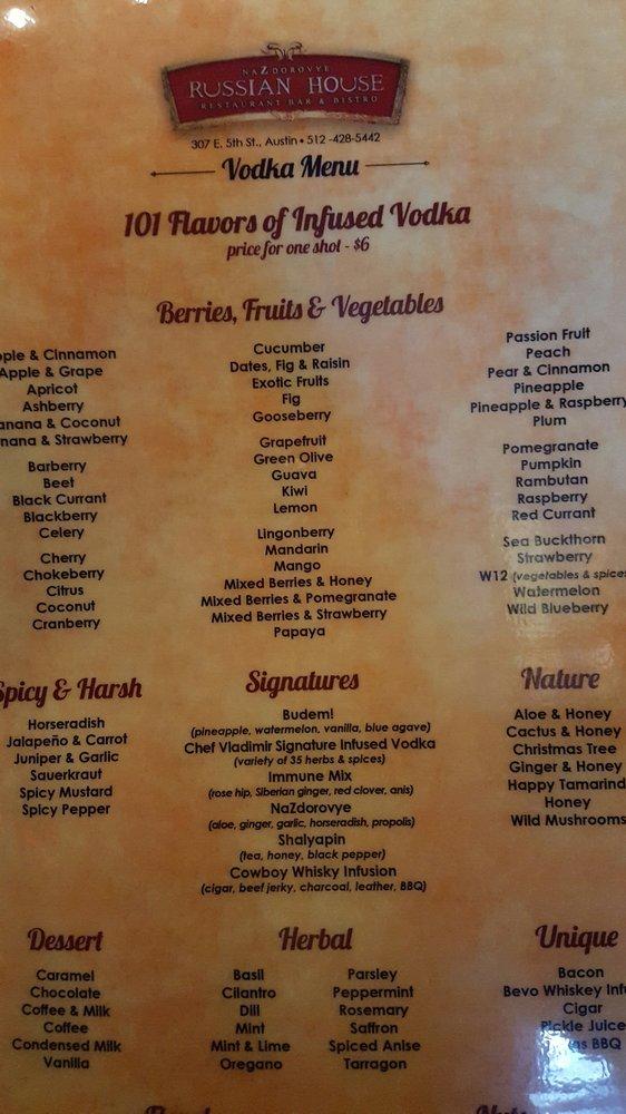Menu at Russian House pub & bar, Austin