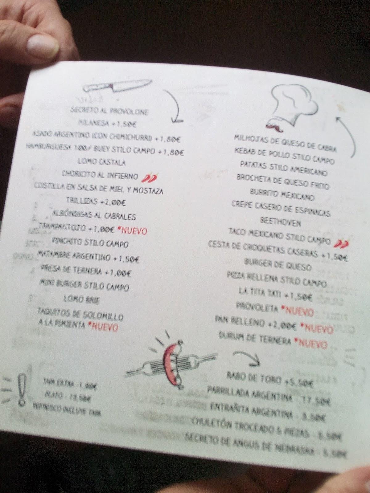 Menu at Stilo Campo pub & bar, Aguadulce, Cam. de Torres