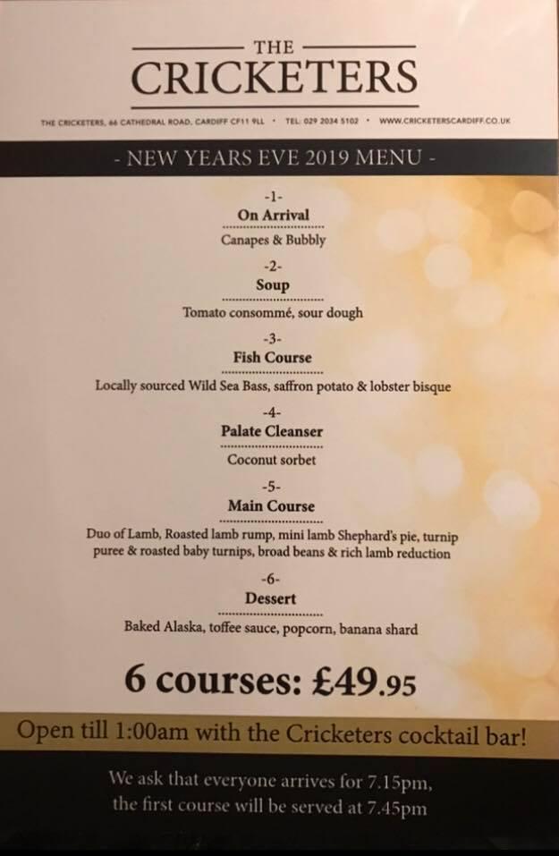Menu at The Cricketers pub & bar, Cardiff