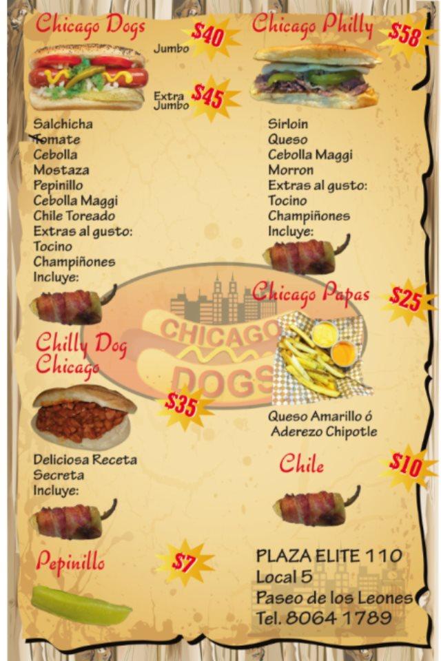 Menu at Chicago Dogs, Monterrey