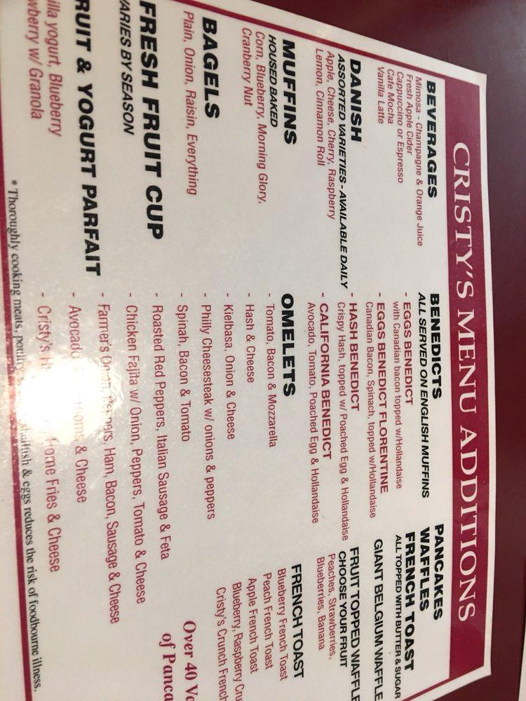 Menu at Cristy's Restaurant, Westbrook