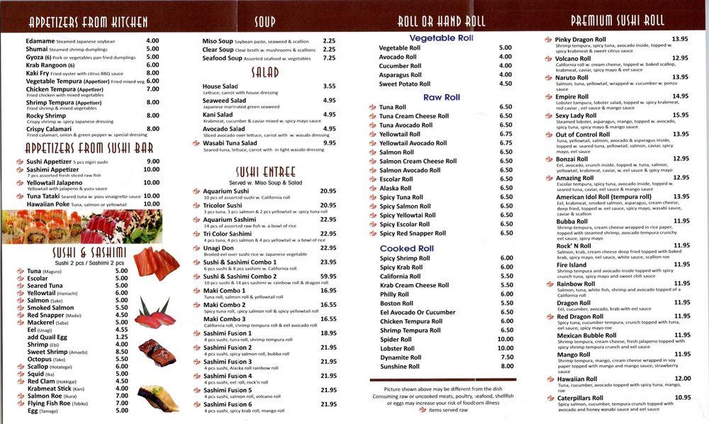 Menu at Davenport Sashimi Fusion restaurant, Loughman
