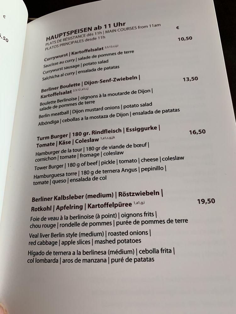 Menu at Dreh-Restaurant Sphere im Berliner Fernsehturm, Berlin