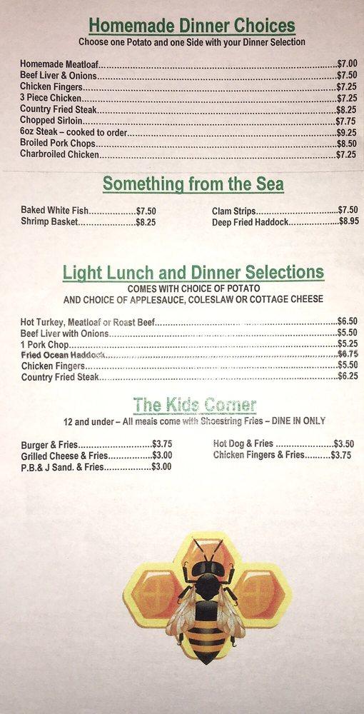 Menu at Honeybee's restaurant, Geneva