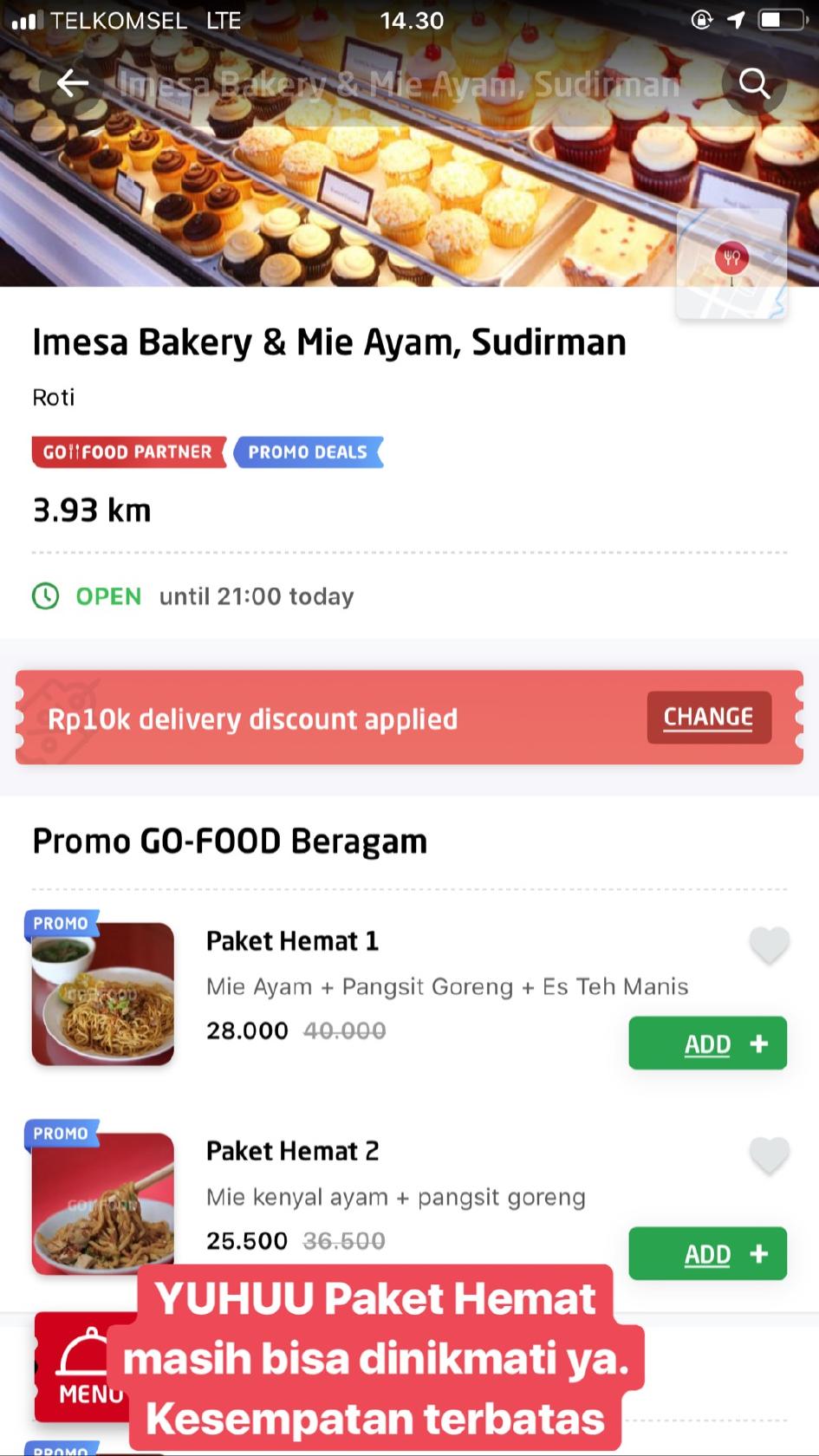 Menu at Imesa restaurant, Palembang