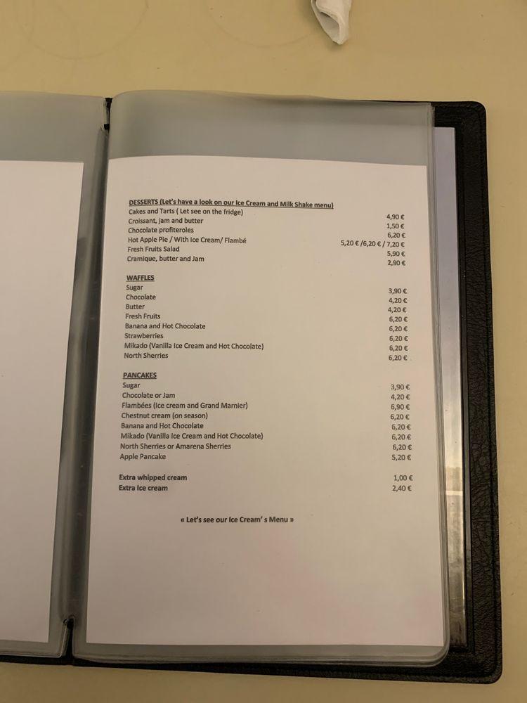 Menu au Mokafé Taverne, Bruxelles, Galerie du Roi 9