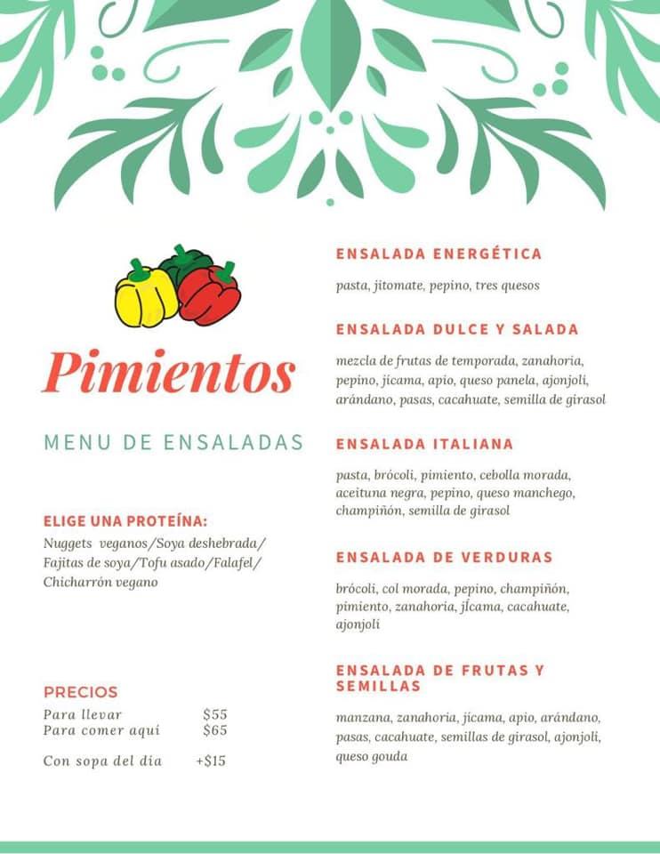 Menu at Pimientos restaurant, Naucalpan