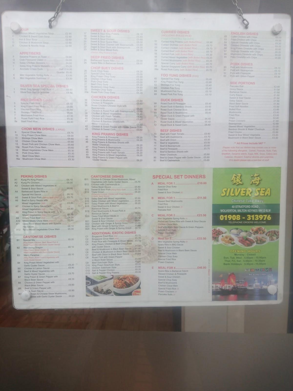 Menu at Silver Sea Chinese fast food, Greenleys
