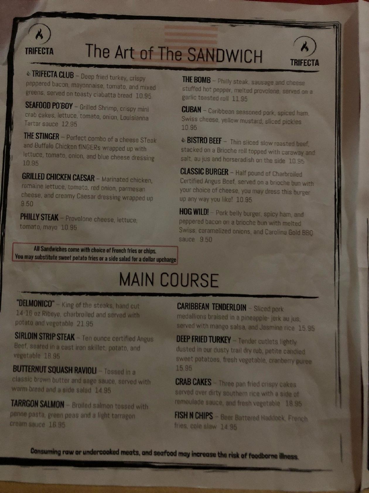 Menu at Trifecta pub & bar, Montoursville