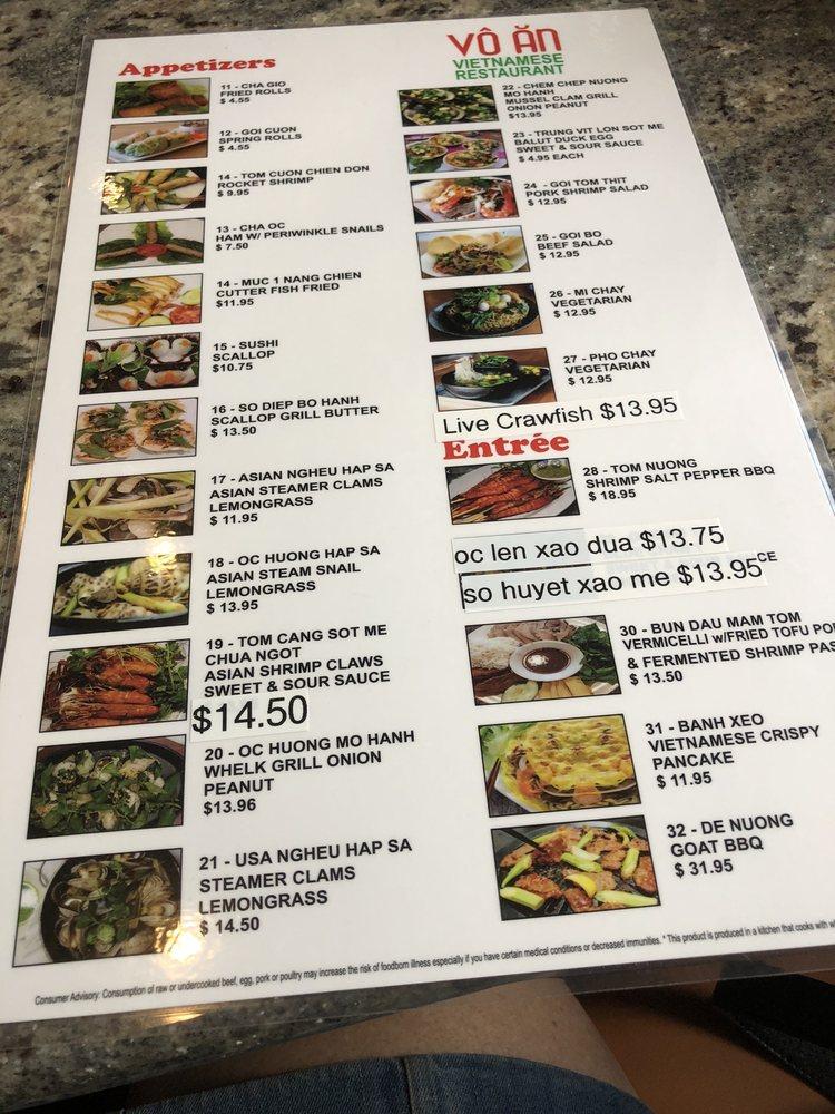 Menu at Vo An Vietnamese restaurant, Margate