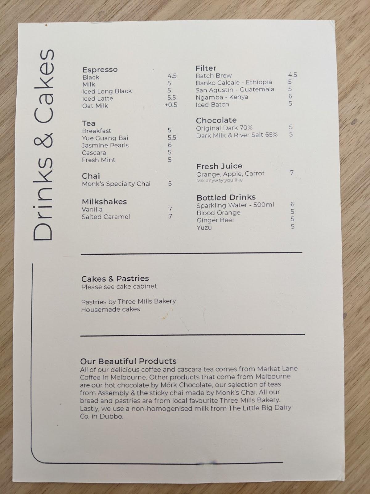 Menu at Bloom Coffee cafe, Phillip
