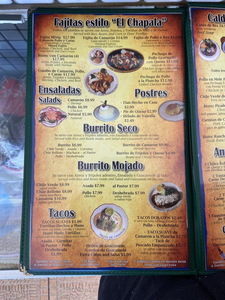 Menu at El Chapala Seafood Restaurant, Riverside