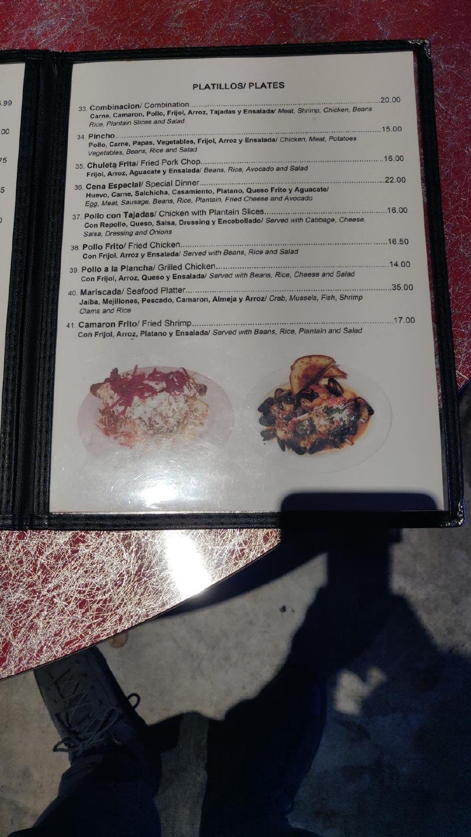 Menu at El Honduras Restaurant, San Francisco