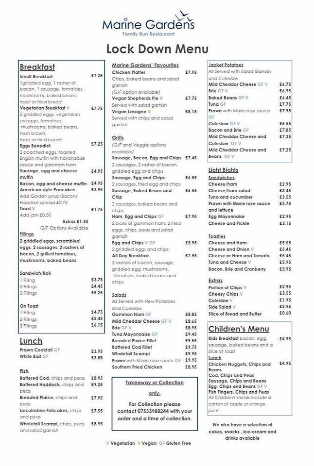 Menu at Marine Gardens Restaurant, Worthing