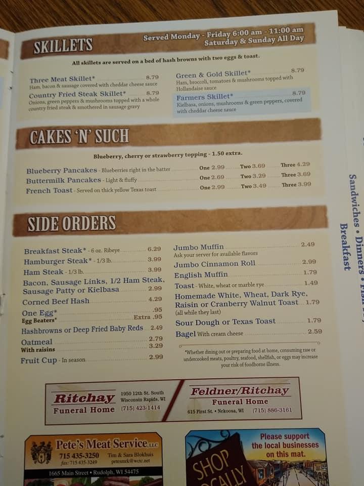 Menu at Misty's Menu restaurant, Wisconsin Rapids