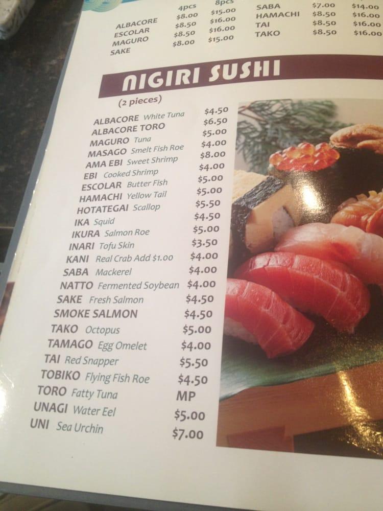 Menu at Amami Sushi restaurant, San Bruno, El Camino Real