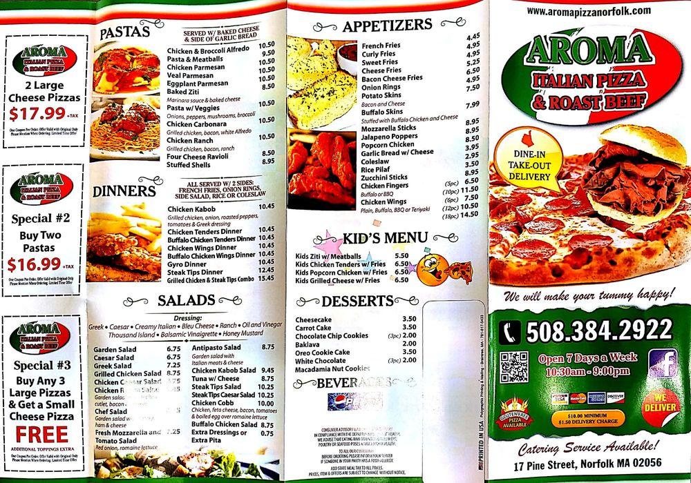Menu at Aroma Pizza Norfolk steakhouse, Norfolk