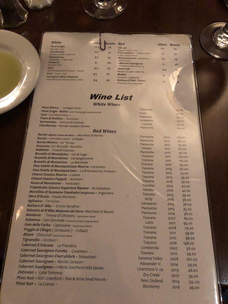 Menu at Bacio restaurant, Cross River