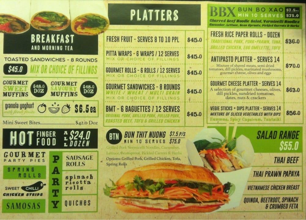 Menu at Beansprout cafe, Perth