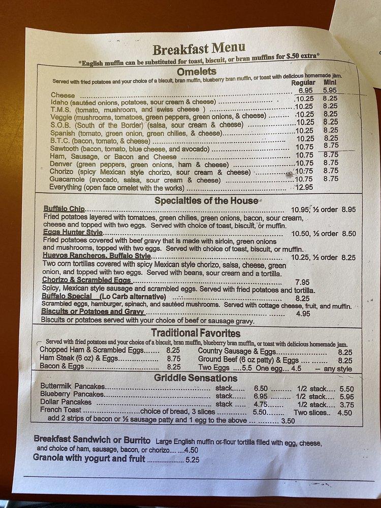 Menu at Buffalo Cafe, Twin Falls, 218 4th Ave W