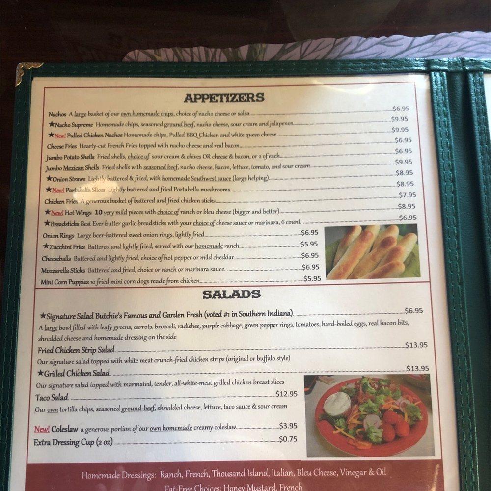 Menu at Butchie's restaurant, Dubois