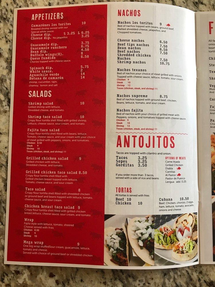 Menu at Los Toritos restaurant, Advance