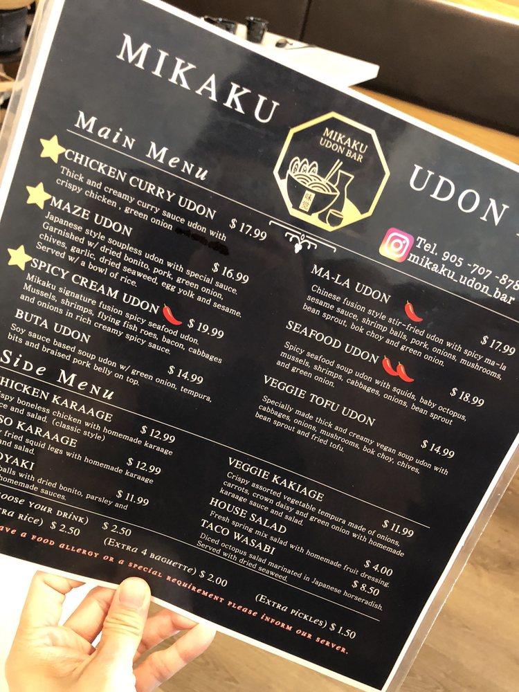 Menu at Mikaku Udon Bar, Richmond Hill