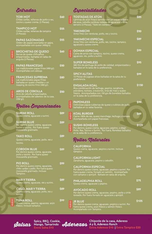 Menu at Osho Sushi Altares restaurant, Hermosillo