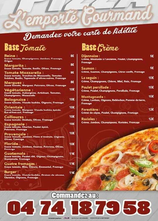 Menu at PIZZA L'EMPORTE GOURMAND pizzeria, Arandon