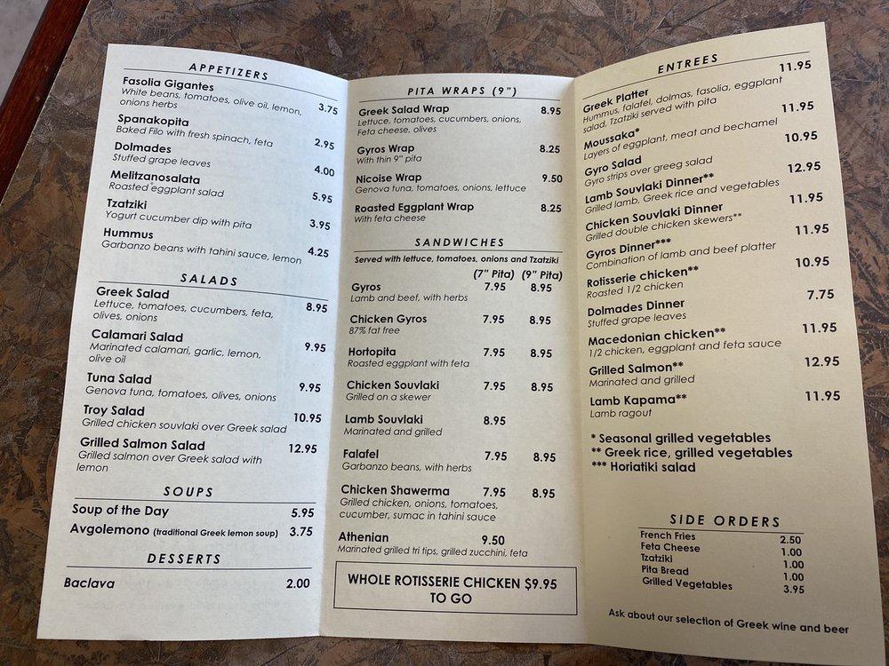 Menu at Petra cafe, Orinda