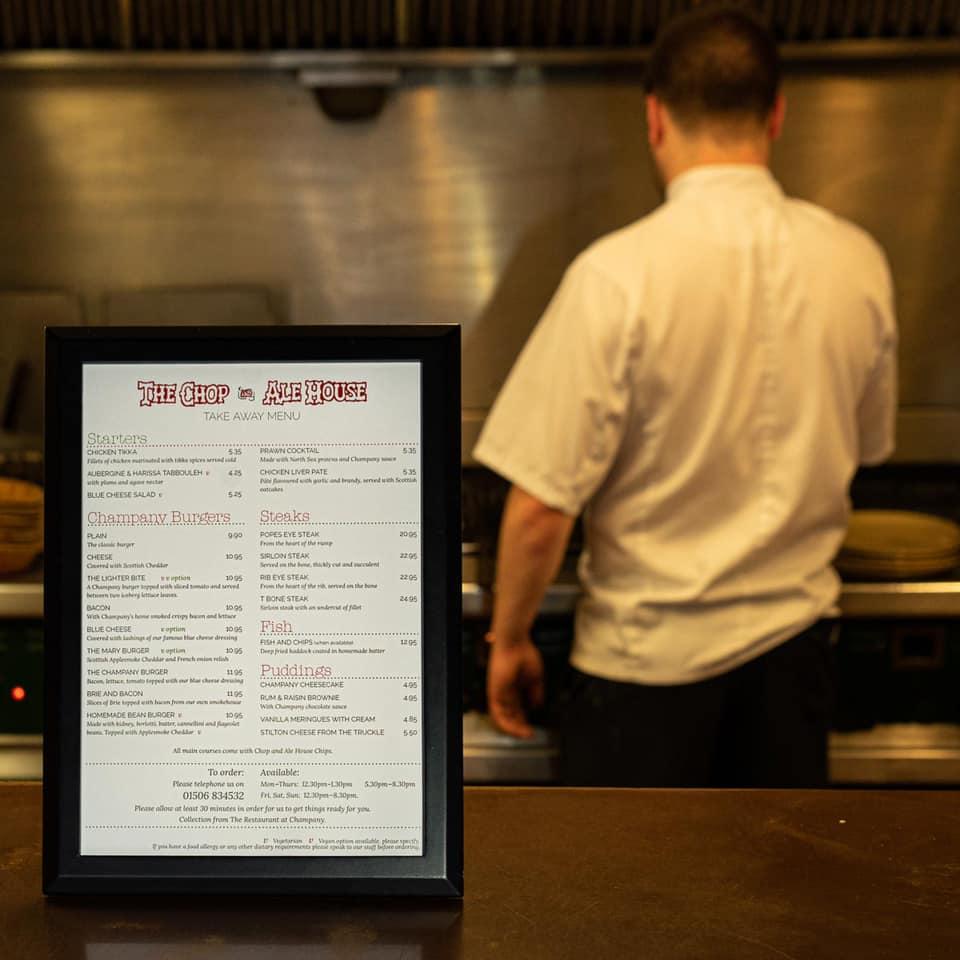 Menu at The Chop and Ale House at Champany Inn steakhouse, Linlithgow