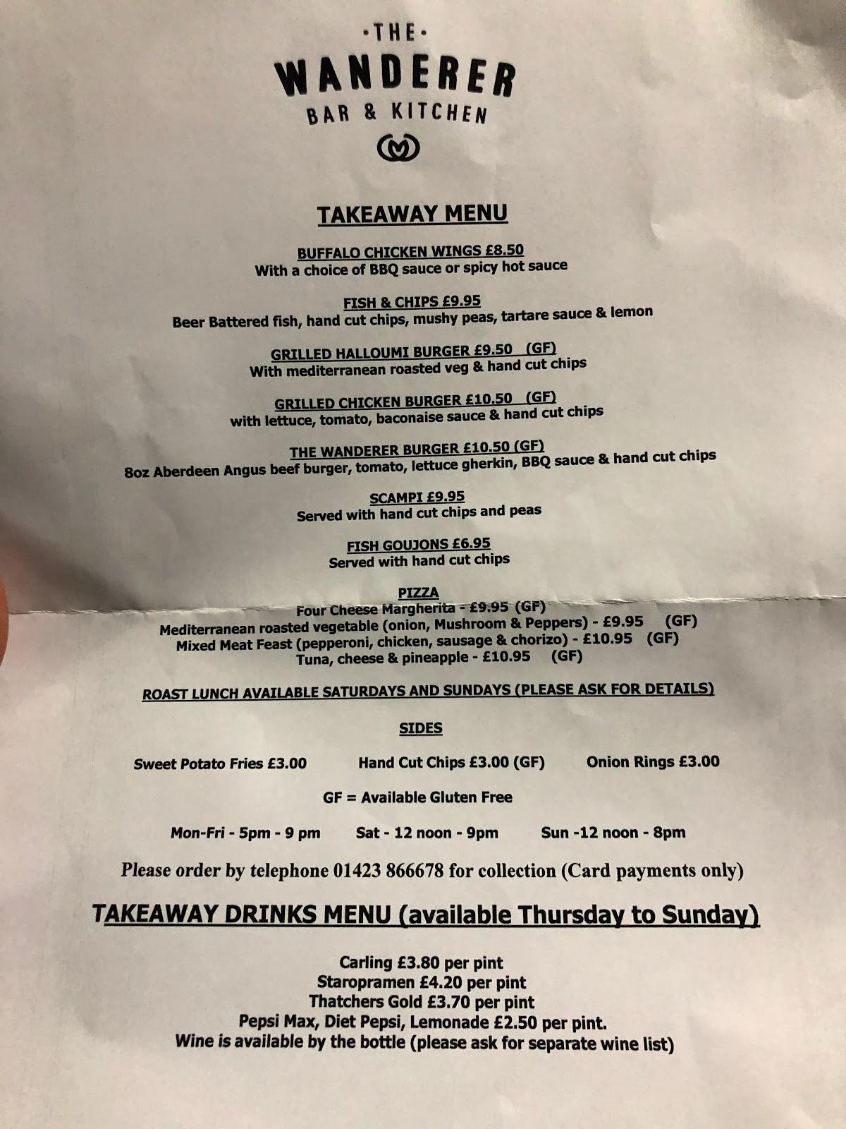 Menu at The Wanderer Bar & Kitchen, Knaresborough