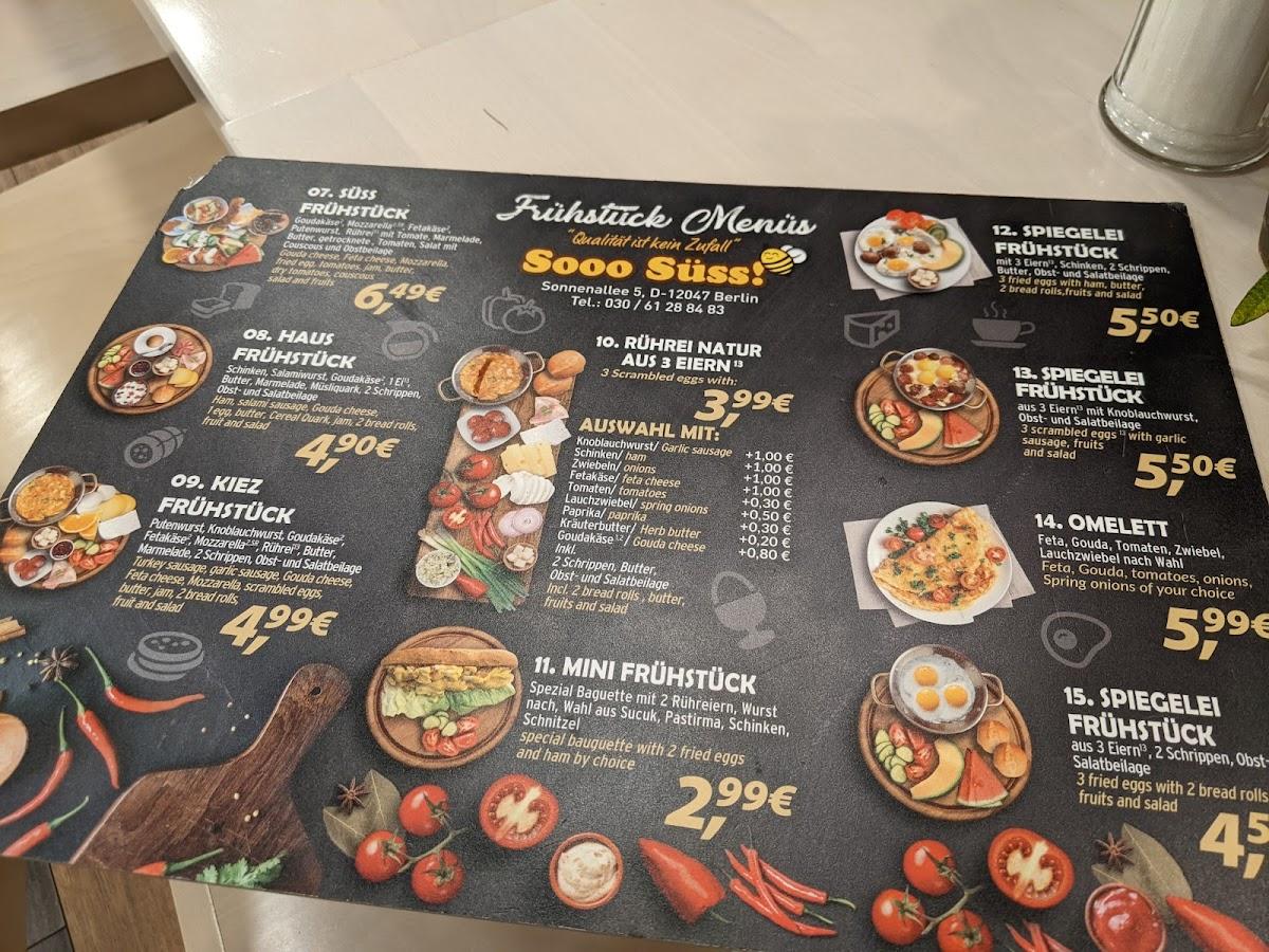 Menu at Café Bakery Süss, Berlin, Sonnenallee 5