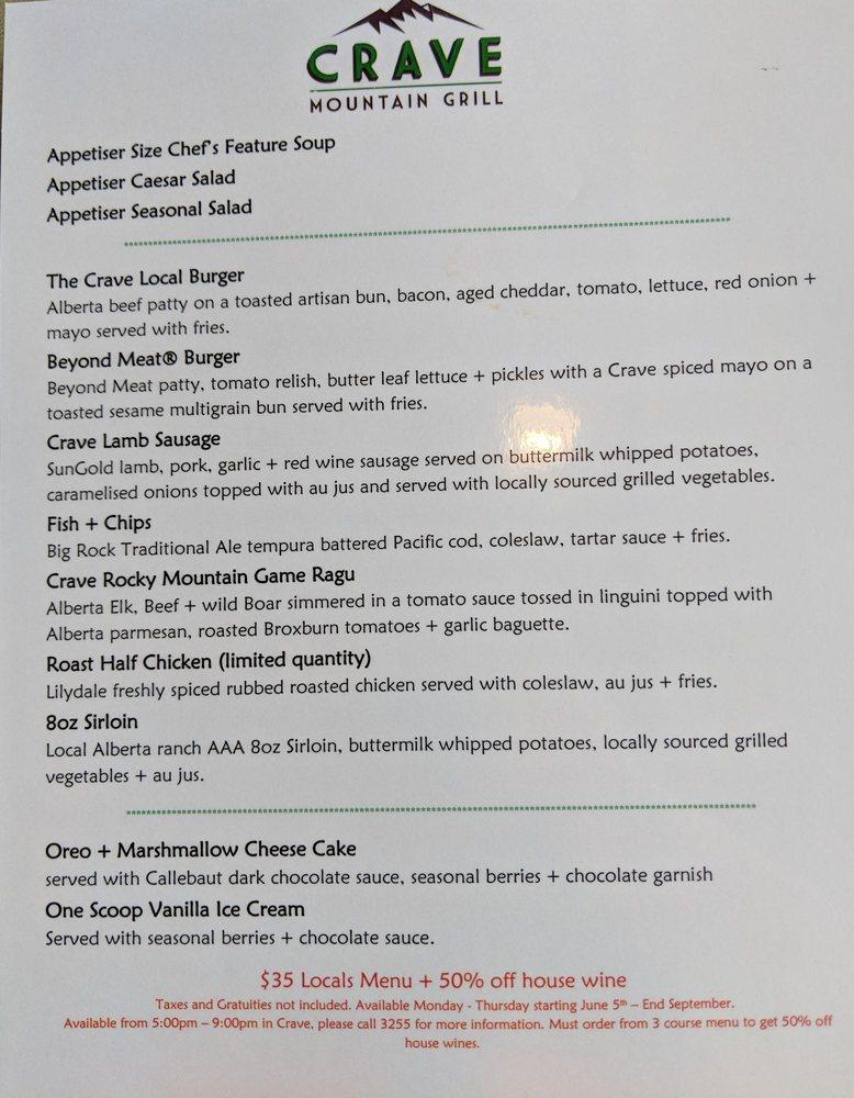 Menu at Chinook Family Restaurant, Banff
