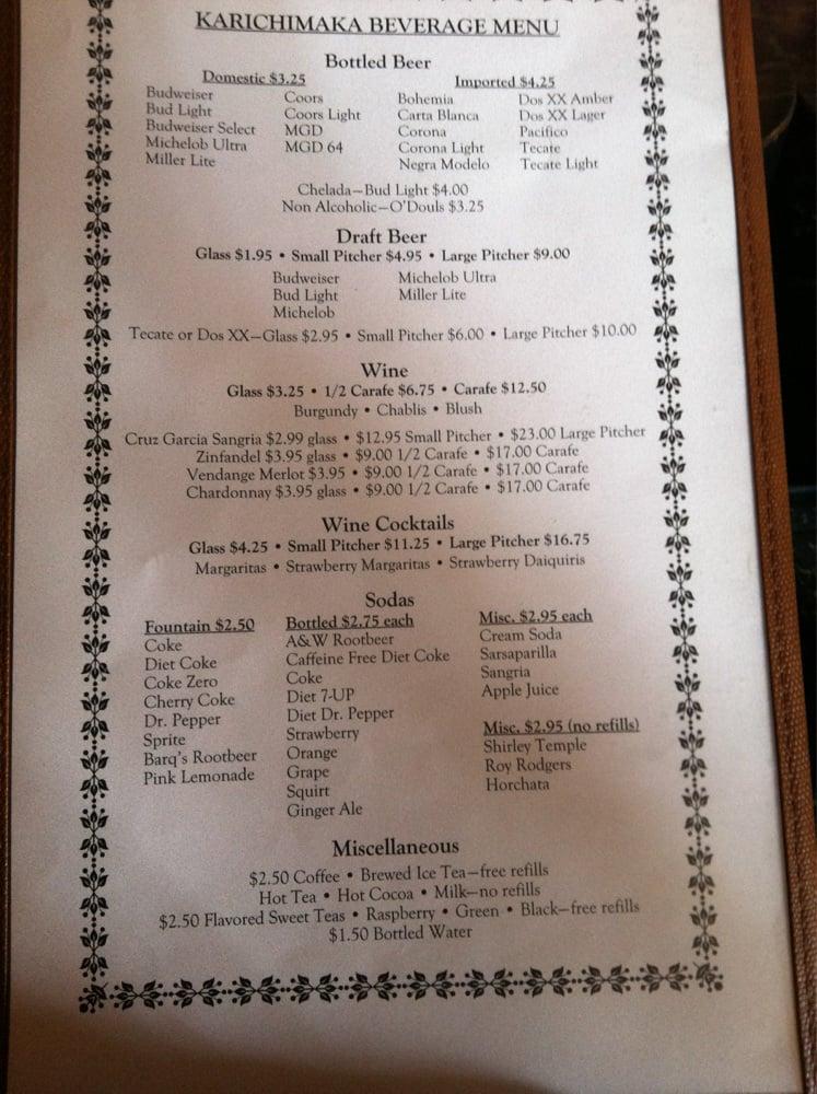 Menu at Karichimaka Restaurant, Tucson