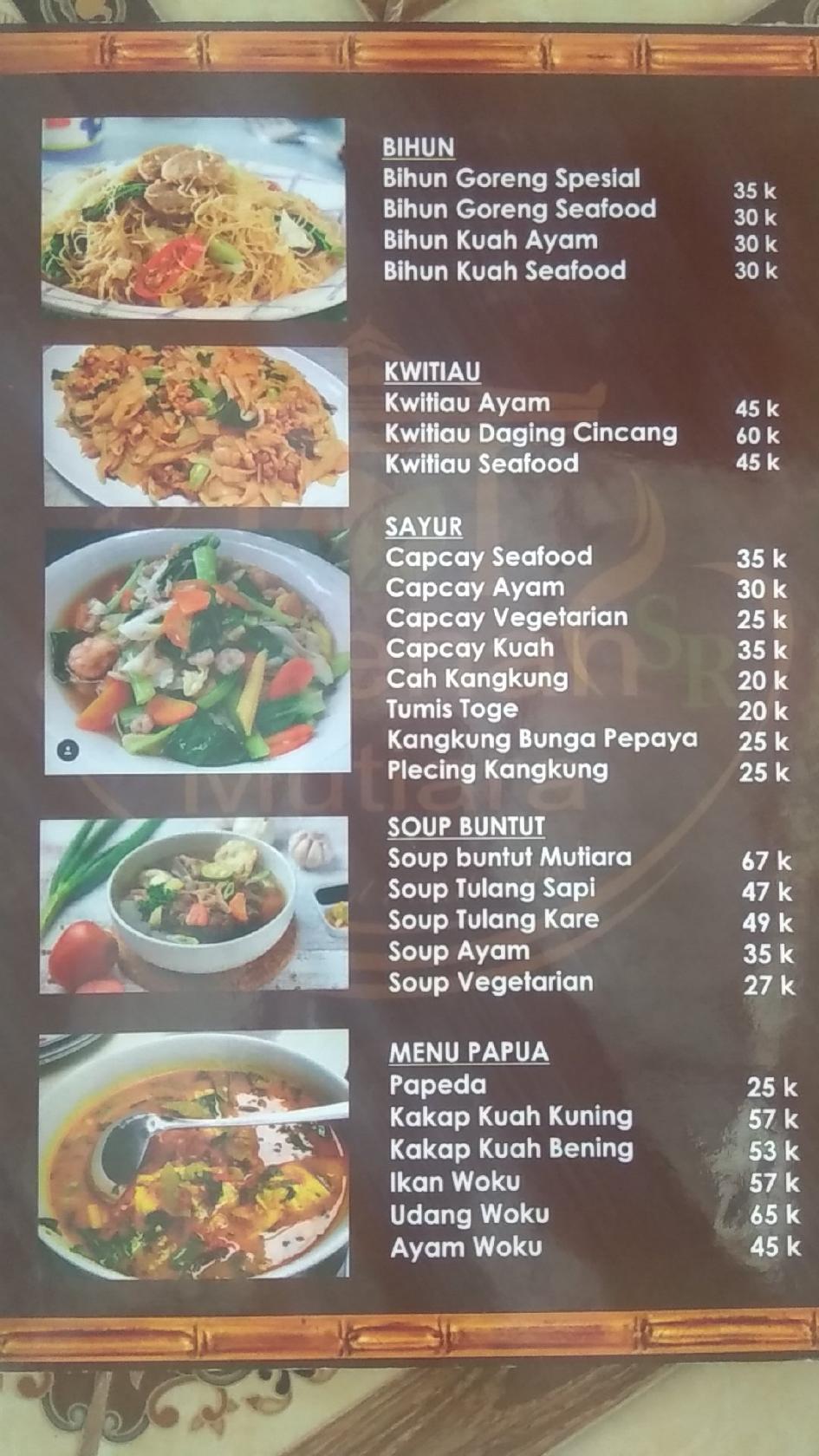 Menu at Lesehan Mutiara restaurant, Karang Senang