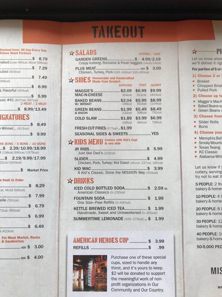 Menu at MISSION BBQ, Novi
