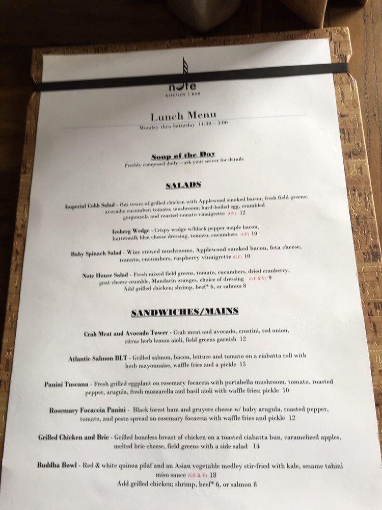 Menu at Note Kitchen & Bar, Bethel