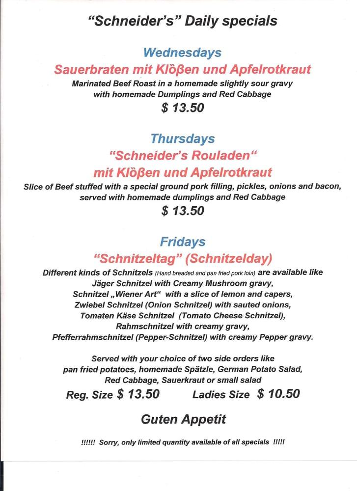 Schneider's Restaurant And Beer Garden Mcallen Menu