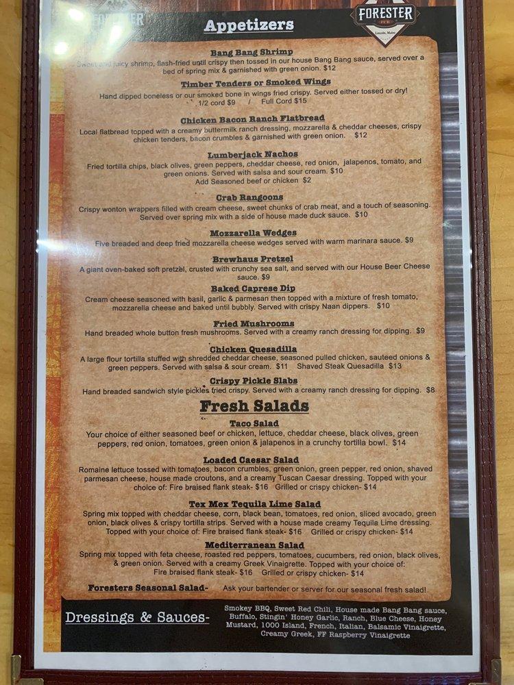 Menu at The Forester Pub, Lincoln