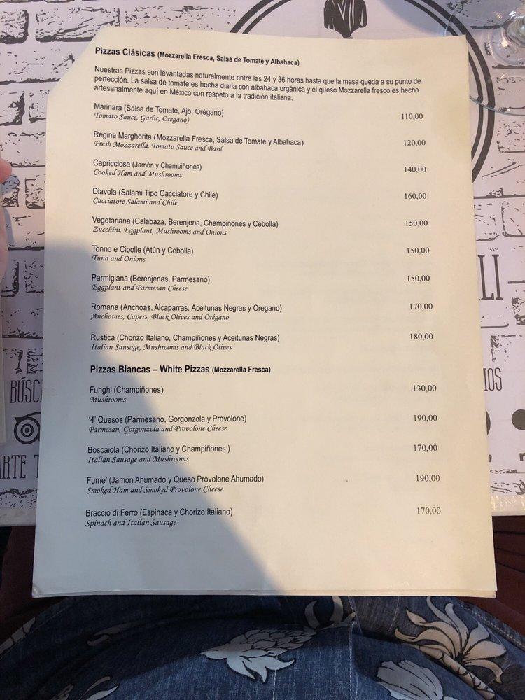 Menu at Trattoria del Centro restaurant, Playa del Carmen