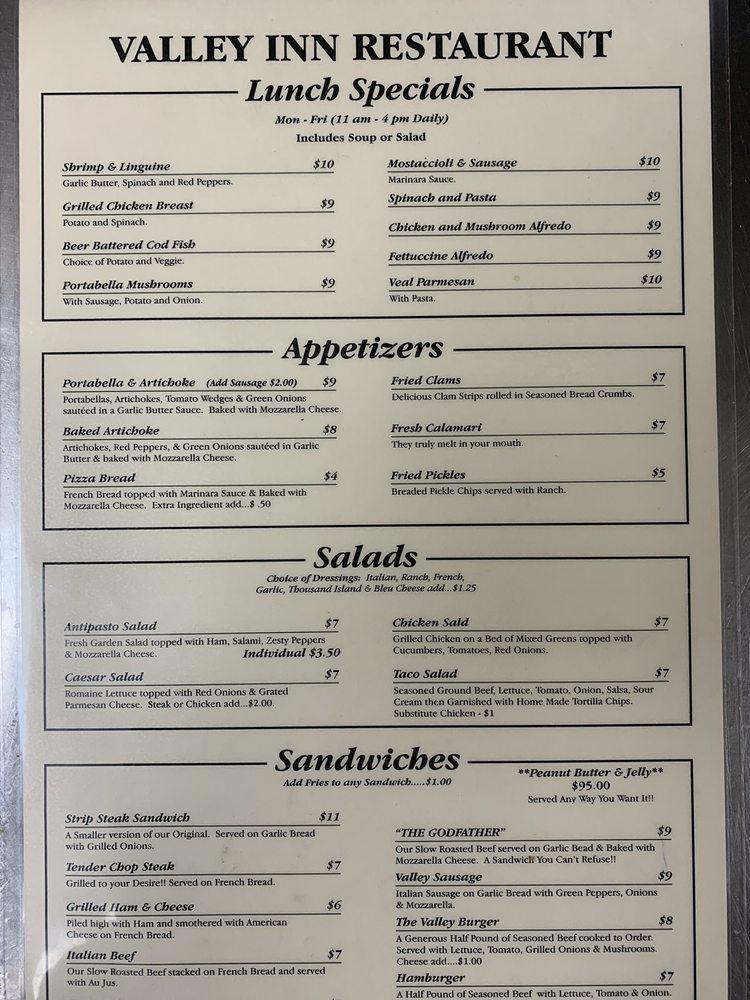 Menu at Valley Inn Restaurant, Palos Hills, W 107th St