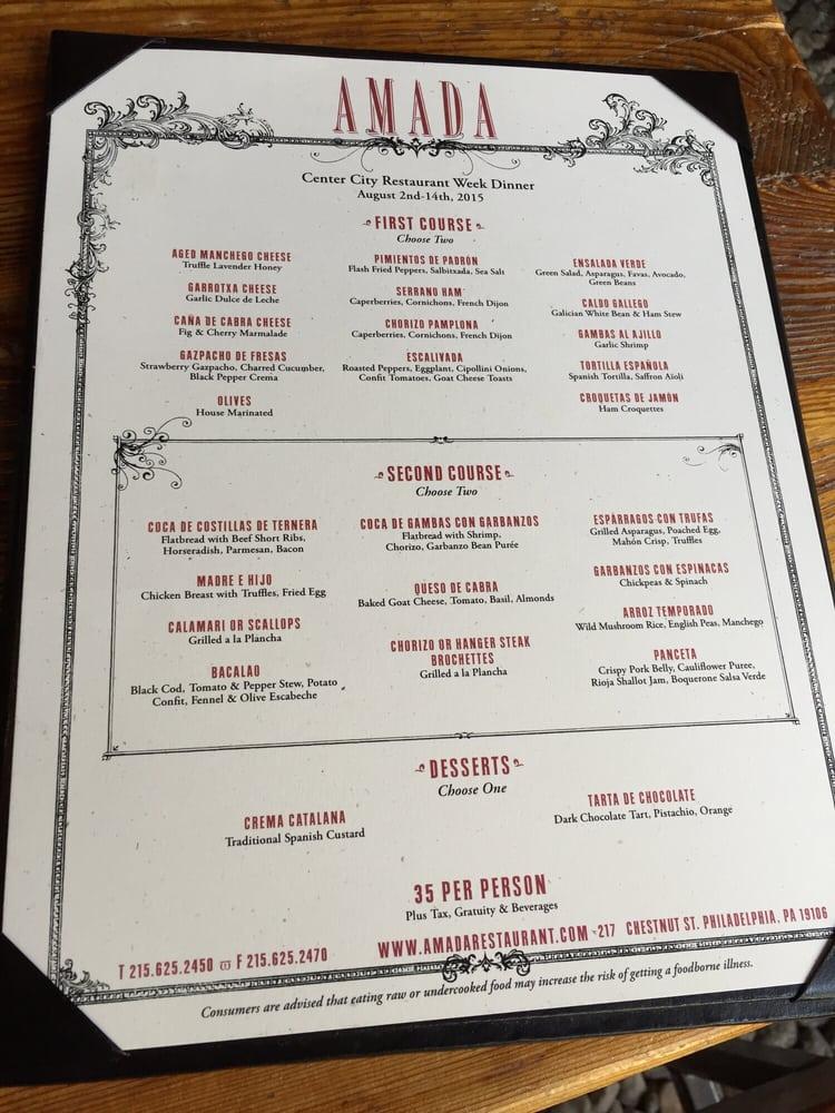 Menu at Amada pub & bar, Philadelphia
