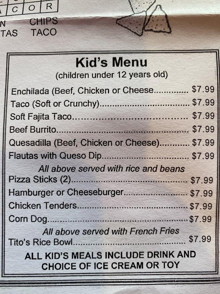 Menu at Amigo Juan Mexican Cafe, Hope