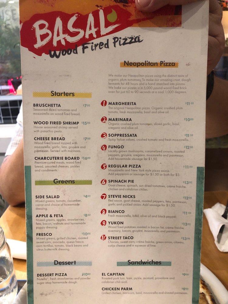 Menu at Basal Pizza pizzeria, Waterloo
