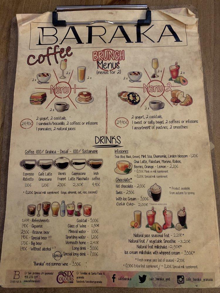 Carta de Café Baraka, Granada
