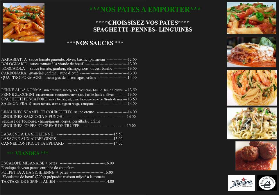 Menu au Chez Peppone pizzeria, Denain